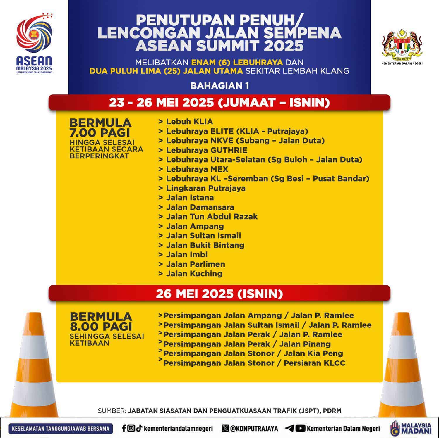 Penutupan Jalan ASEAN 2025: Ini Senarai Penuh Laluan Yang Terlibat di KL! - Bantuan Baru